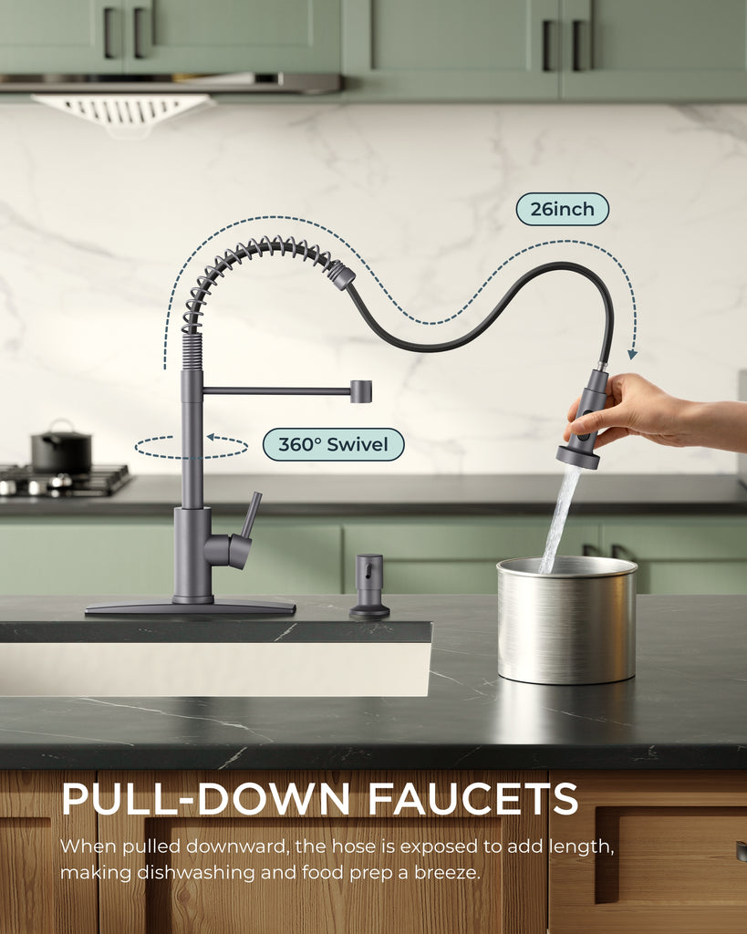FORIOUS Kitchen Faucet with Pull Down Sprayer 1 or 3 Hole for Farmhous ...