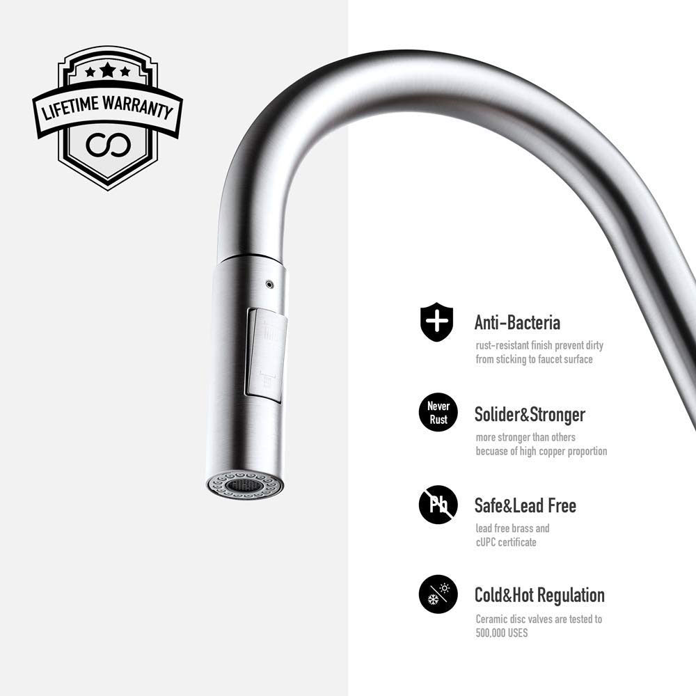 FORIOUS Brushed Nickel Kitchen Faucet with Pull Down Sprayer, Stainles ...