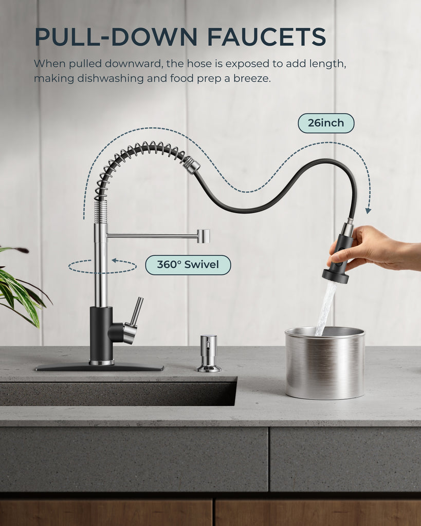 FORIOUS Kitchen Faucet with Pull Down Sprayer 1 or 3 Hole for Farmhous ...