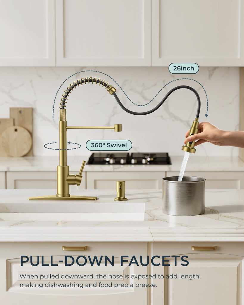 FORIOUS Kitchen Faucet with Pull Down Sprayer 1 or 3 Hole for Farmhous ...