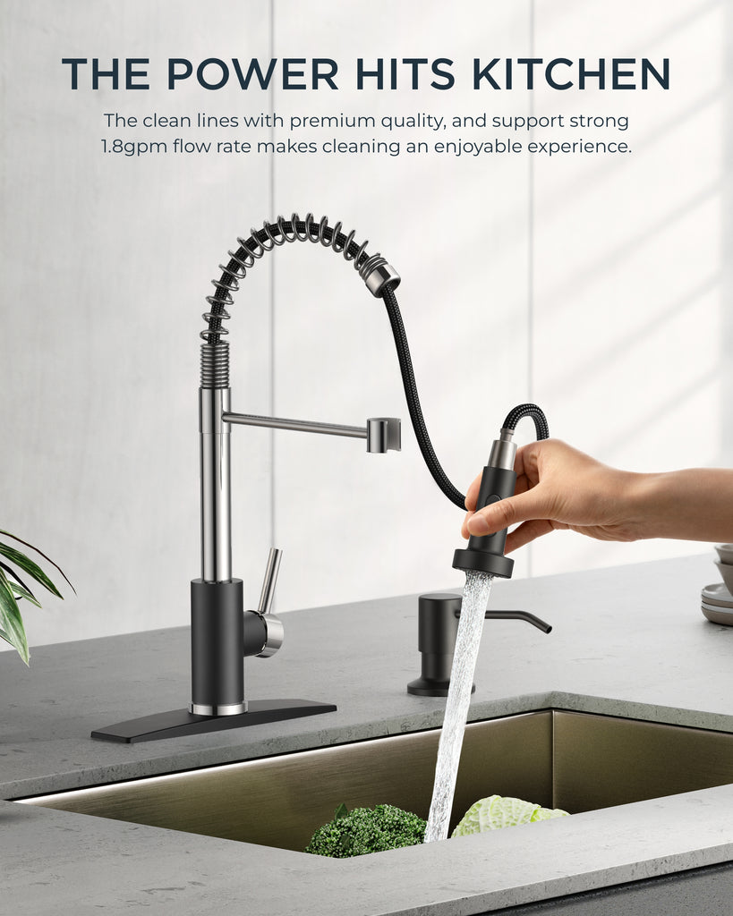 FORIOUS Kitchen Faucet with Pull Down Sprayer 1 or 3 Hole for Farmhous ...