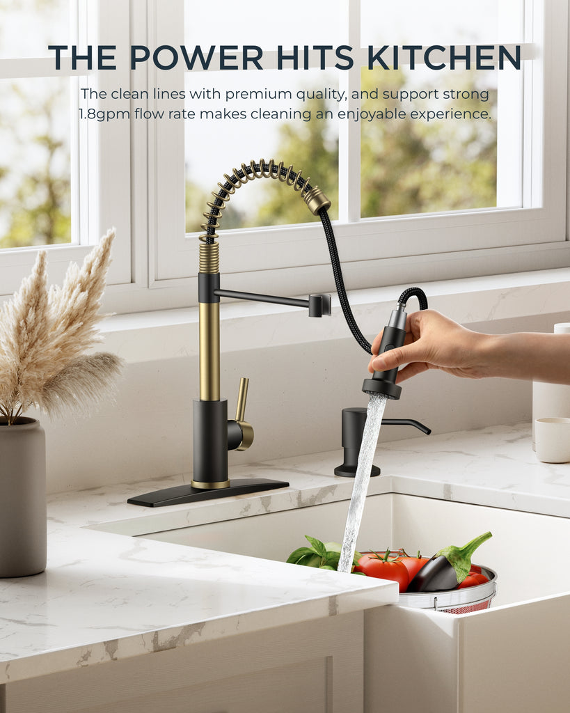 FORIOUS Kitchen Faucet with Pull Down Sprayer 1 or 3 Hole for Farmhous ...