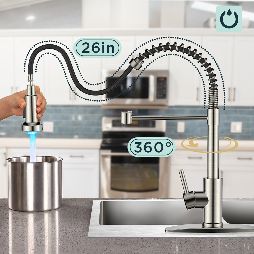 FORIOUS Kitchen Faucet with Pull Down Sprayer 1 or 3 Hole for Farmhous ...