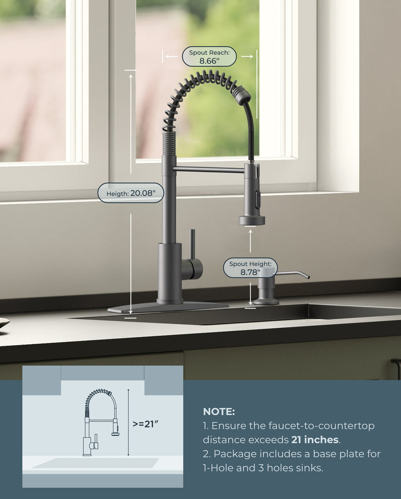 FORIOUS Kitchen Faucet with Pull Down Sprayer 1 or 3 Hole for Farmhous ...