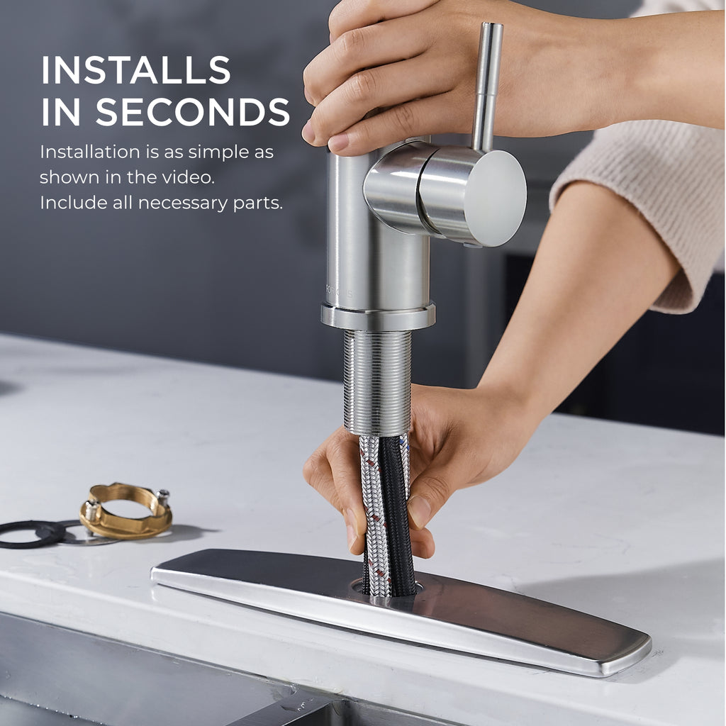 FORIOUS Kitchen Sink Faucet with Pull Down Sprayer Single Handle Stain ...