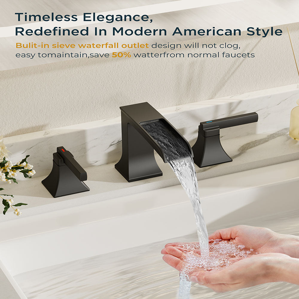FORIOUS Waterfall Oil Rubbed Bronze Bathroom Faucet 3 Hole Vanity, Two ...