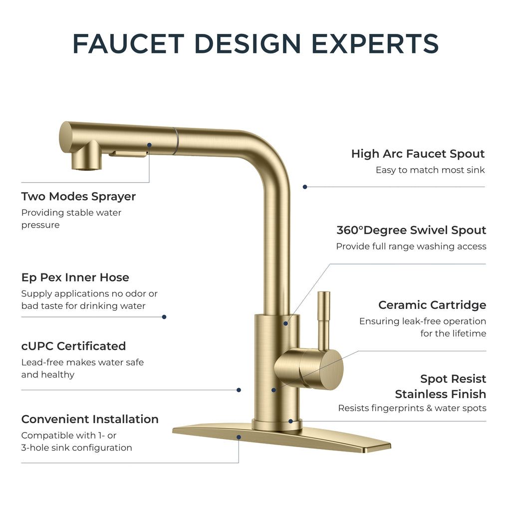 FORIOUS Kitchen Sink Faucet with Pull Down Sprayer Single Handle Stain ...