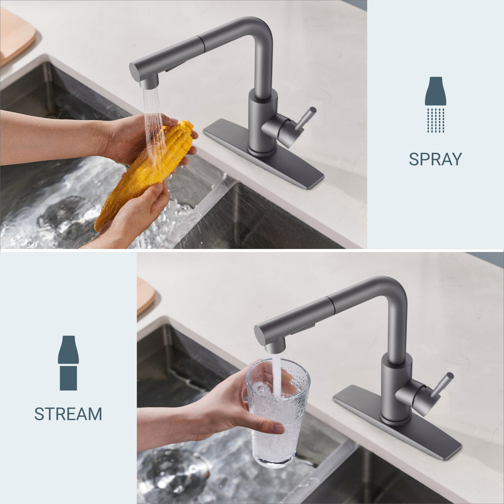 FORIOUS Kitchen Sink Faucet with Pull Down Sprayer Single Handle Stain ...