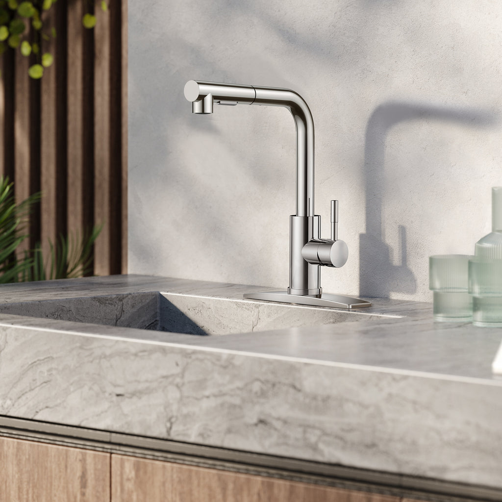 FORIOUS Kitchen Sink Faucet with Pull Down Sprayer Single Handle Stain ...