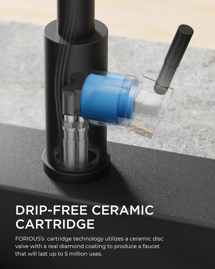 FORIOUS Kitchen Sink Faucet with Pull Down Sprayer Single Handle Stain ...